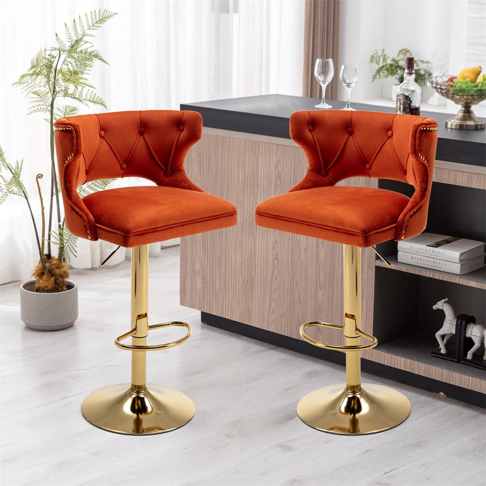 Adjustable Swivel Bar Stools Set of 2, Button Tufted Counter Height Bar ...