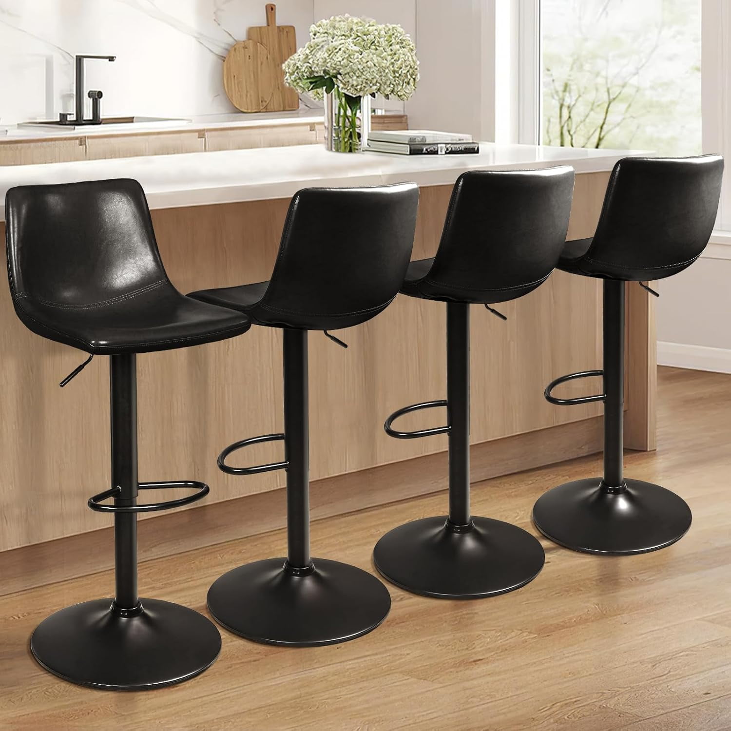 Adjustable Swivel Bar Stools Set of 4 Counter Height Bar Stools with ...