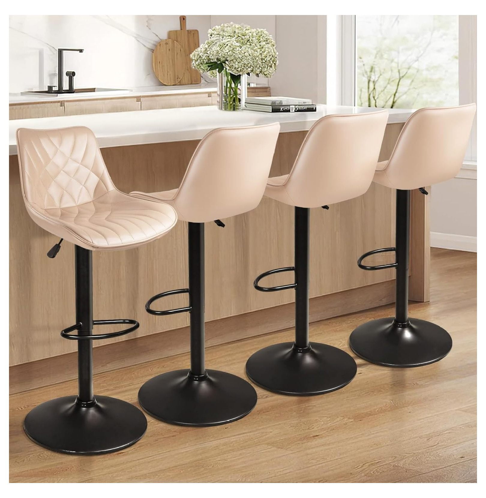 Adjustable Swivel Bar Stools Set of 4, Counter Height PU Leather Bar ...