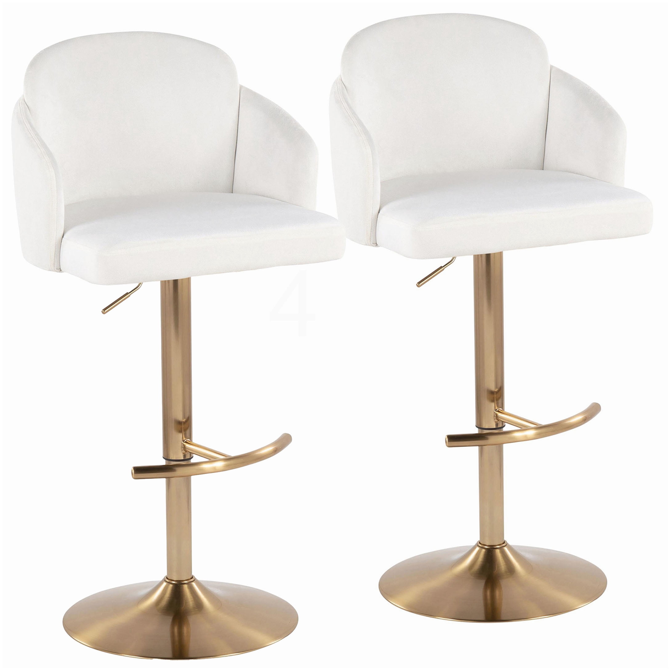 Adjustable Swivel Bar Stools Set, Cream Velvet Seat & Gold Metal Frame ...