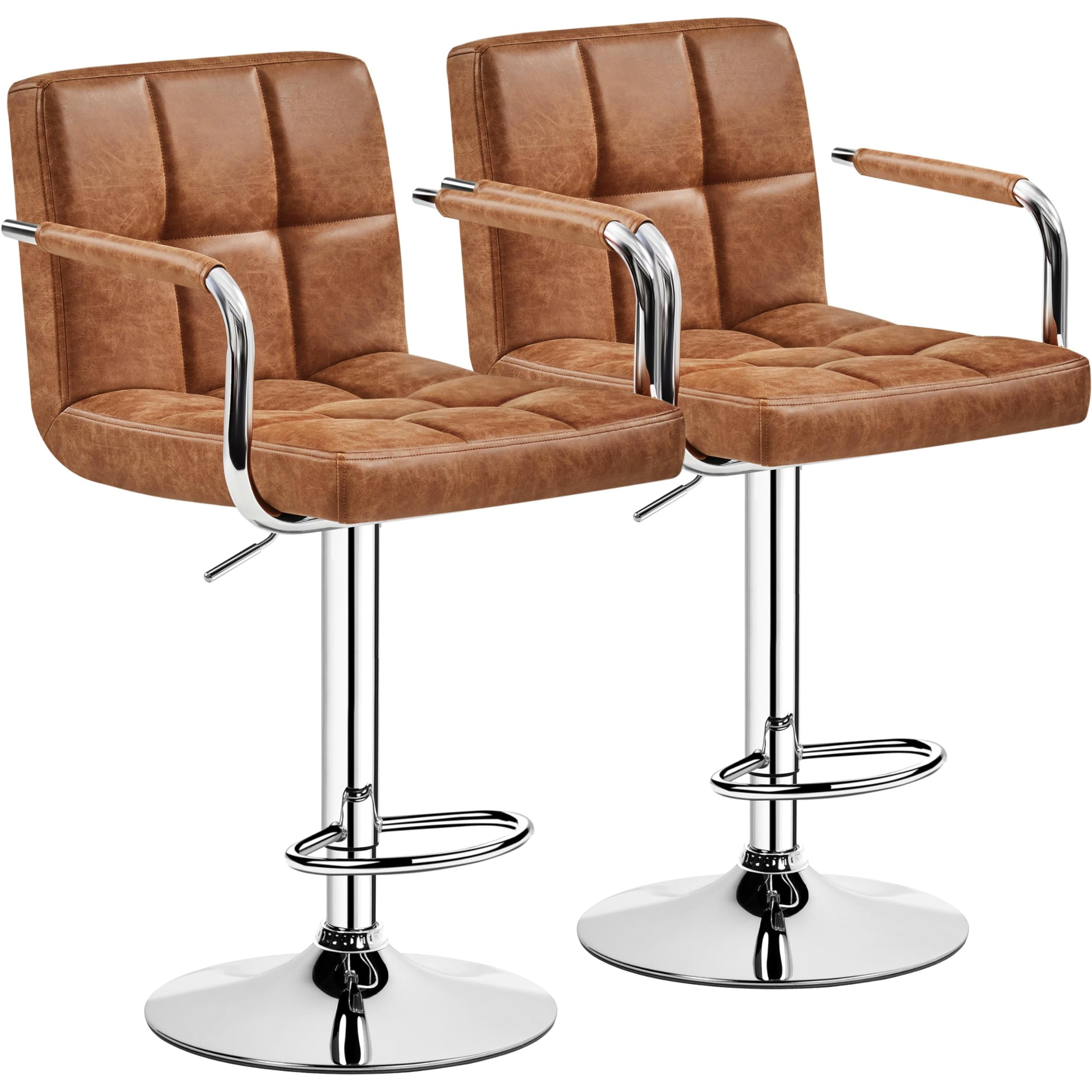 PU Leather Swivel Bar Stools Set of 2, Adjustable Counter Height Chairs ...