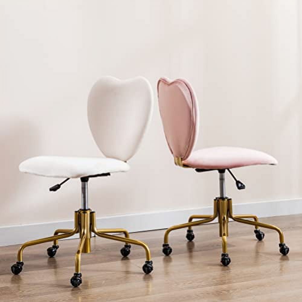 Adjustable Swivel Desk Chair with Wheels, Pink Upholstered Velvet ...