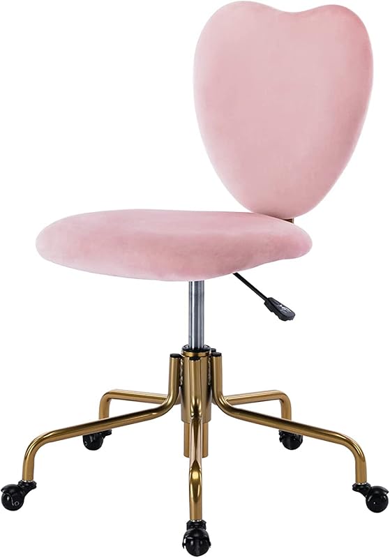 Adjustable Swivel Desk Chair with Wheels, Pink Upholstered Velvet ...