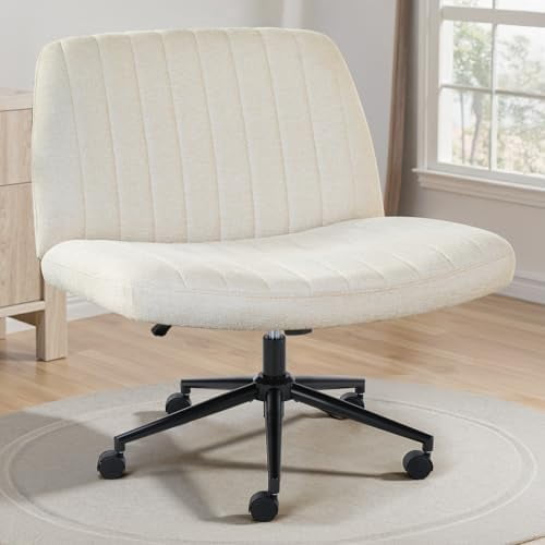 Adjustable Swivel Desk Chair with Wheels, Wide Cross Legs, Armless ...