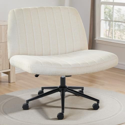 Adjustable Swivel Desk Chair with Wheels, Wide Cross Legs, Armless ...