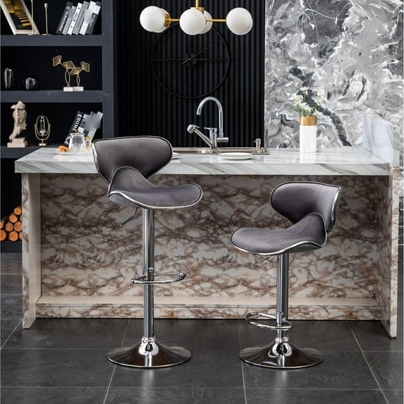 Adjustable Swivel Gray Velvet Barstool Set of 2 | 250 - lb Weight ...