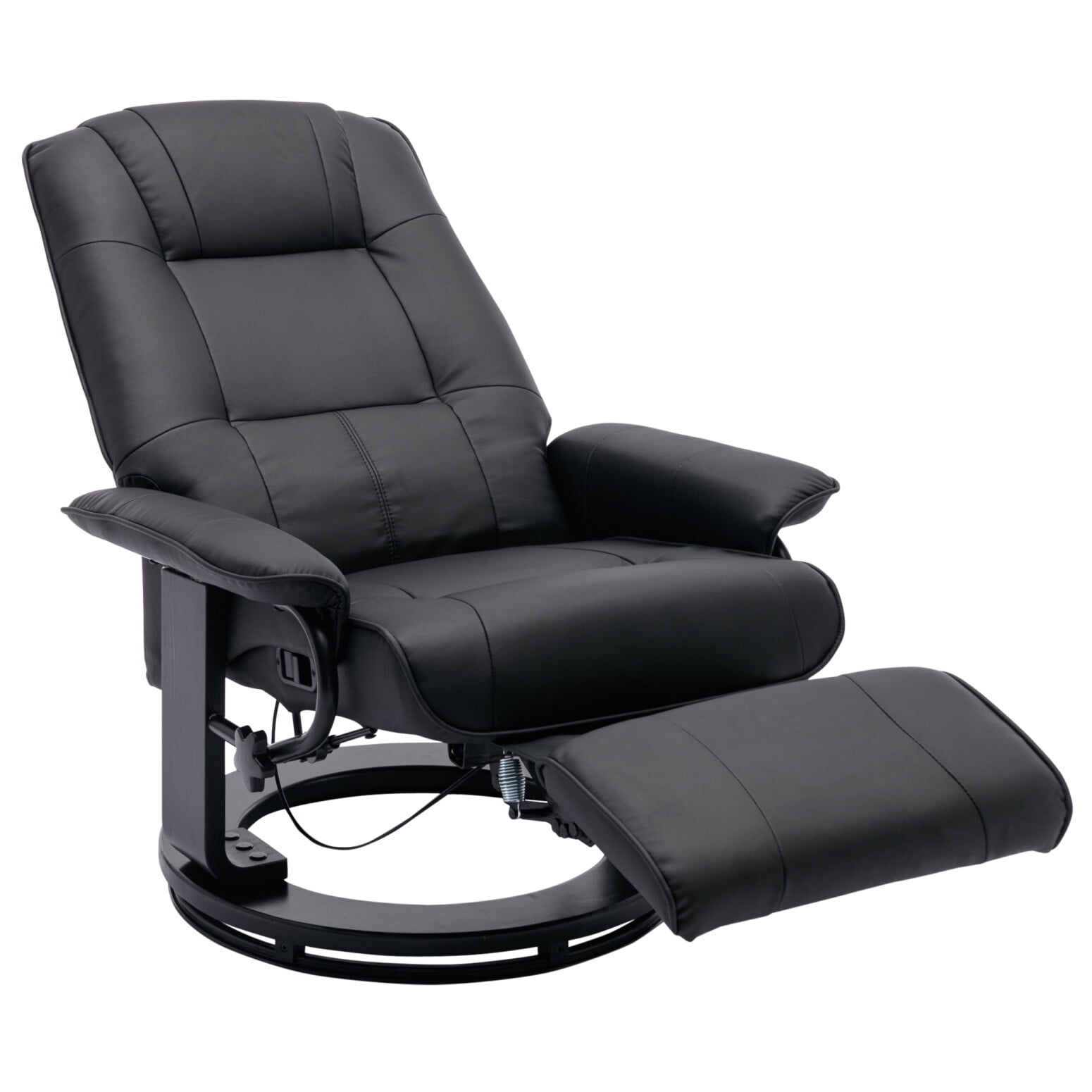 Black Faux Leather Swivel Lounge Chair with Pull Out Footrest and ...