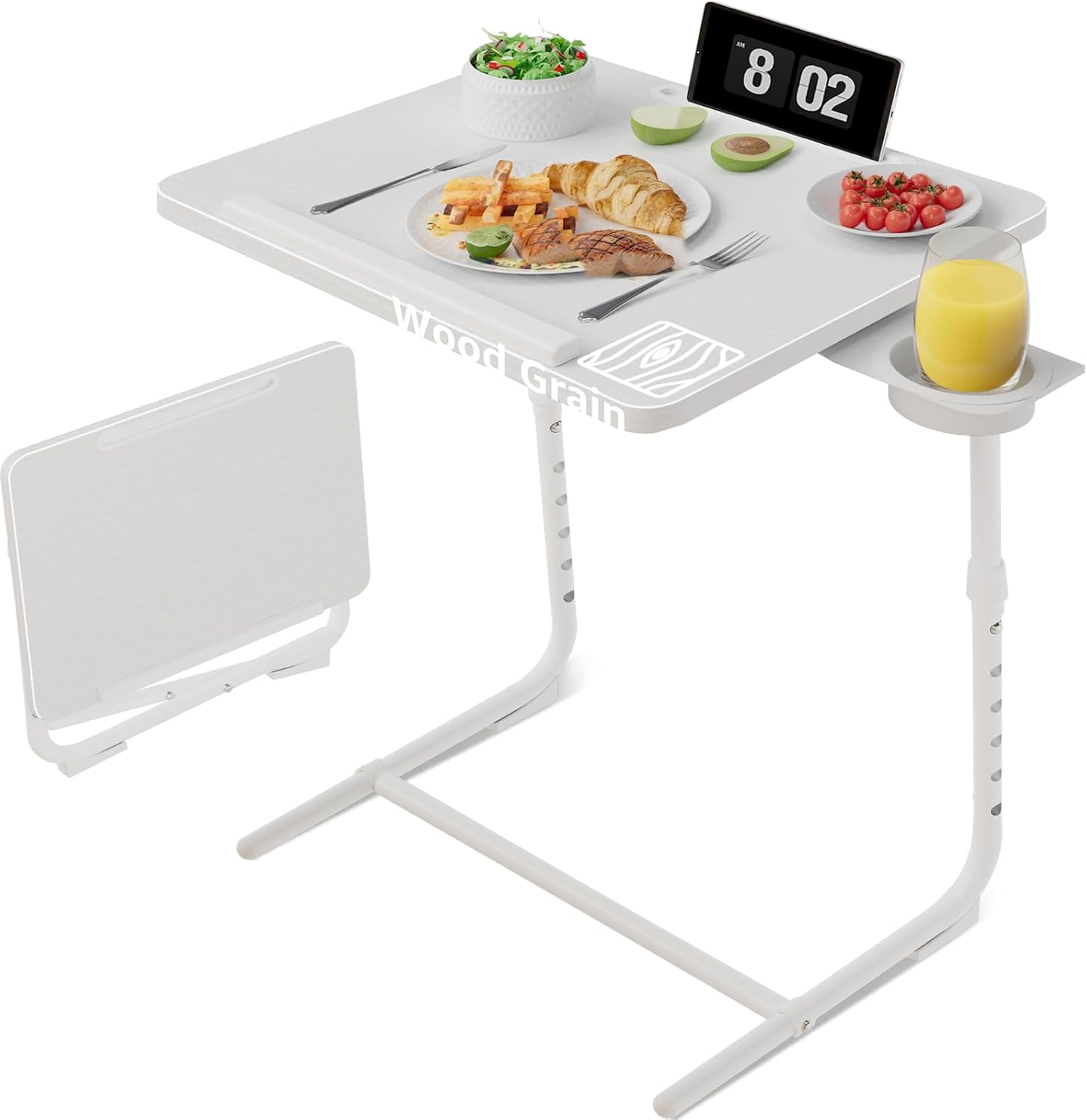 Adjustable TV Tray Folding Dinner - White Trays for Eating On Couch ...