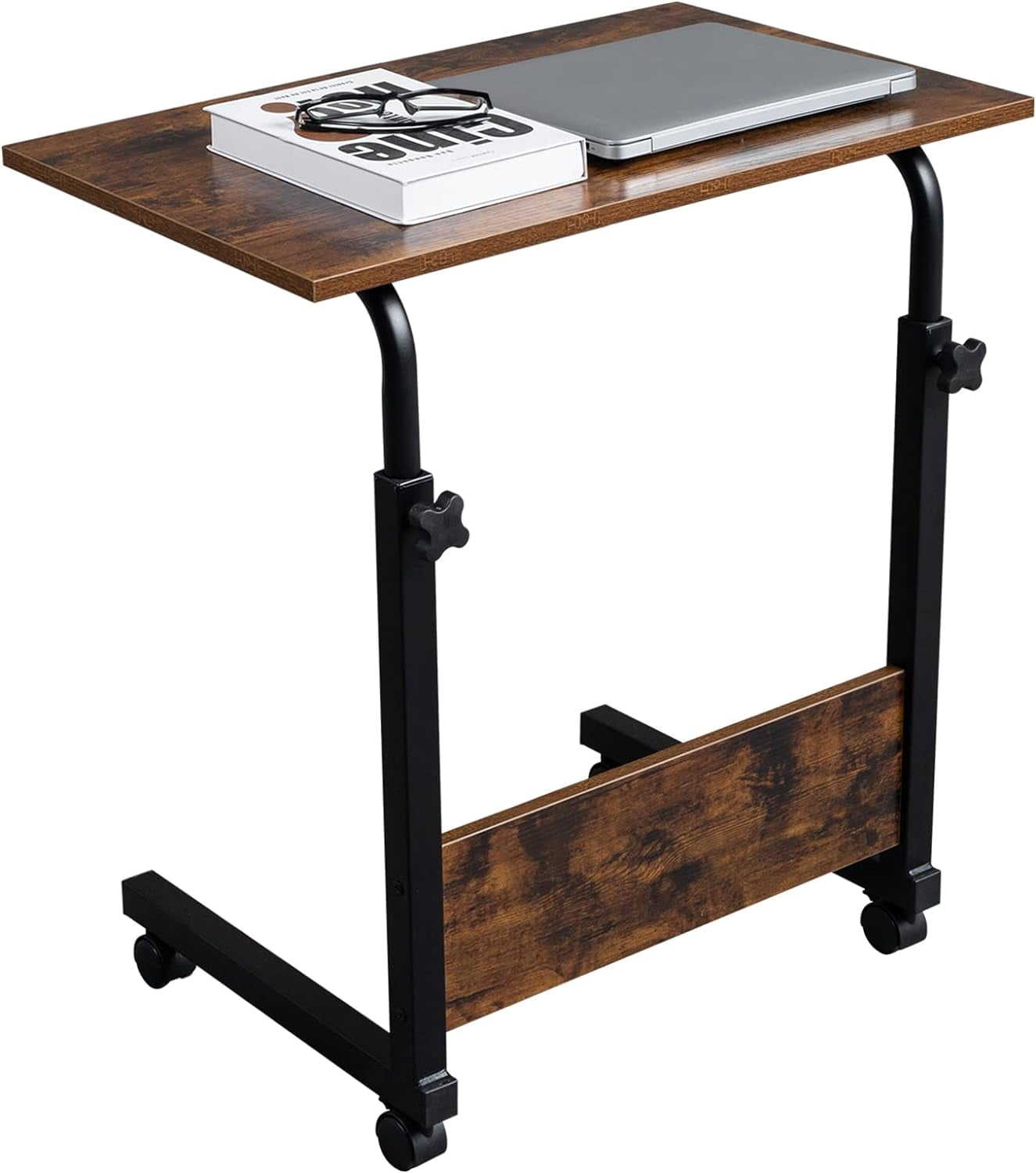 Adjustable TV Tray Rolling Sofa Side Snack with Wheels Portable C-Shape ...