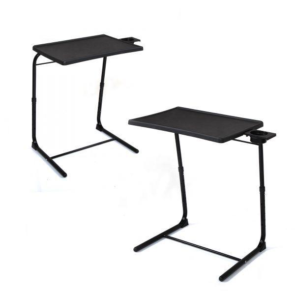 Adjustable TV Tray Table with Cup Holder – Folding Dinner Table with 6 ...