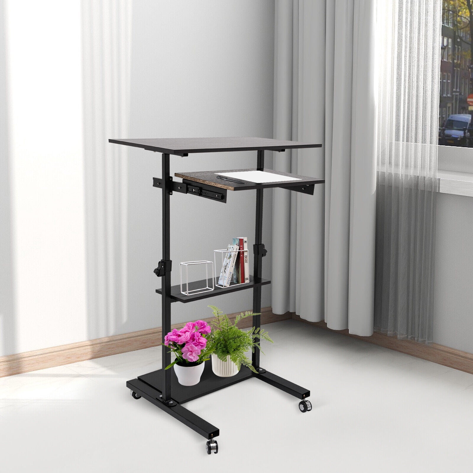 Adjustable Table Height Mobile Standing Desk, Stand Up Work Station ...