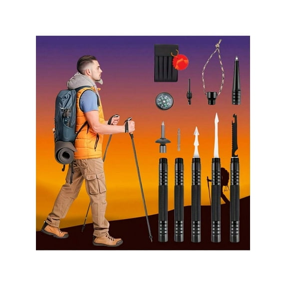 Adjustable Tactical Hiking Stick - Multi-Function Trekking Pole with Compass & Canvas Storage ...