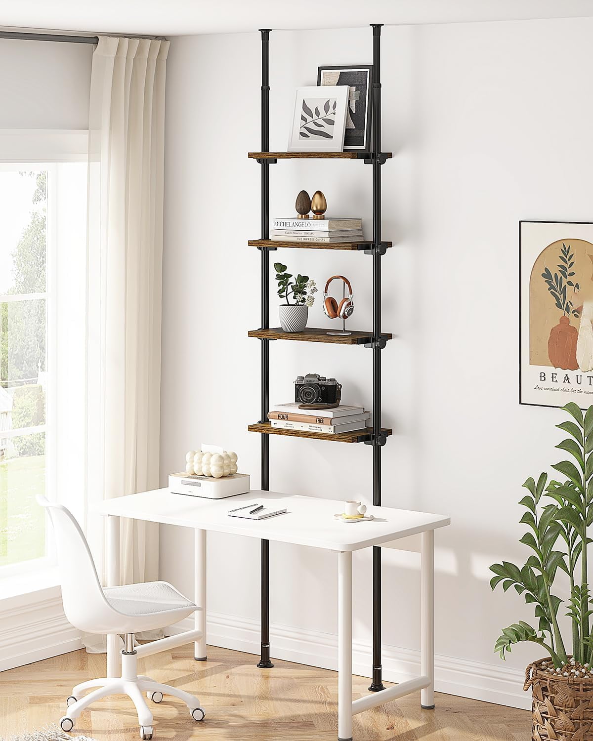 Adjustable Tall Narrow Bookshelf for Bedroom,4-Tier Ladder Bookshelf ...
