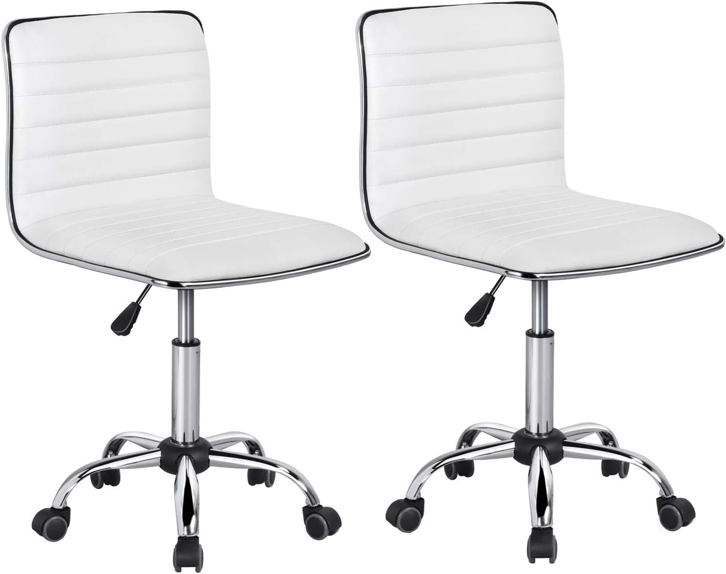 Adjustable Task Chair PU Leather Low Back Ribbed Armless Swivel Desk ...
