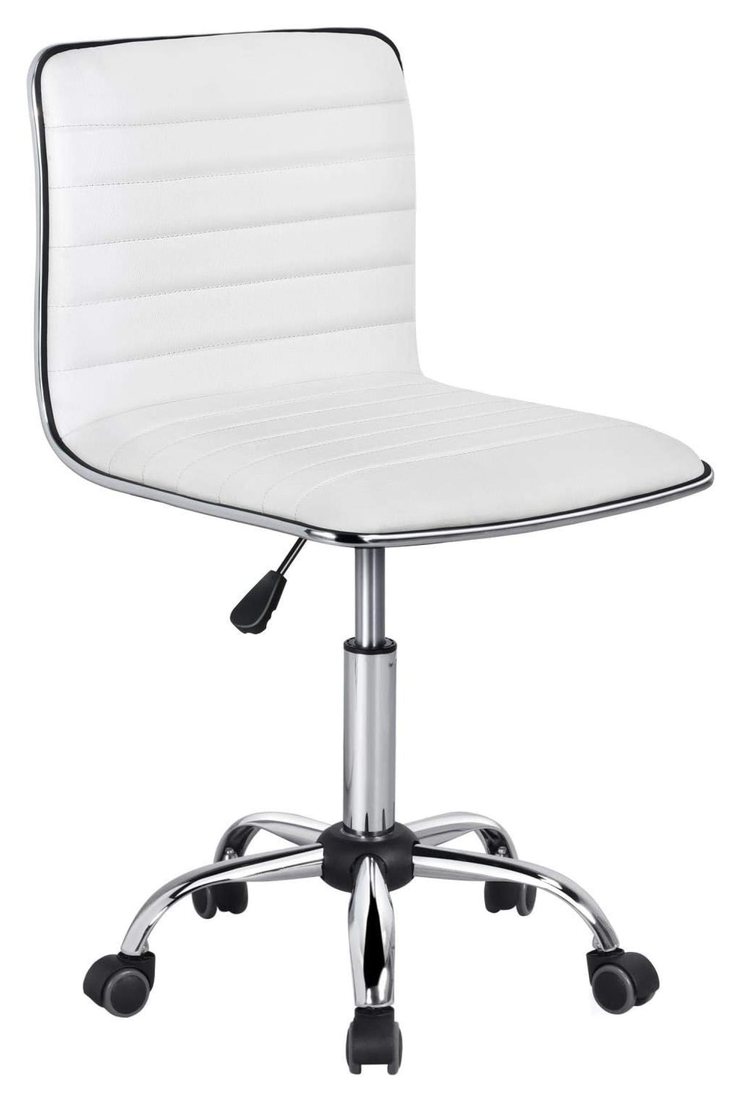 Adjustable Task Chair PU Leather Low Back Ribbed Armless Swivel White ...