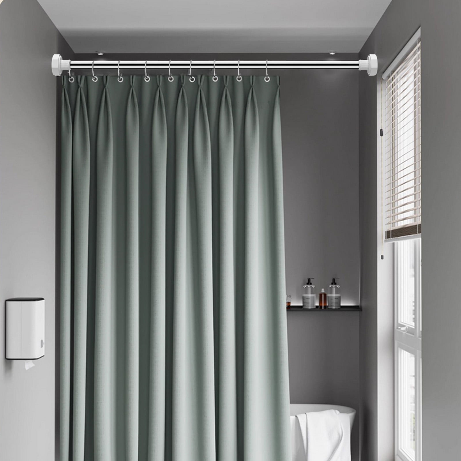 Adjustable Telescopic Shower Curtain Rod | No Drill Stainless Steel ...