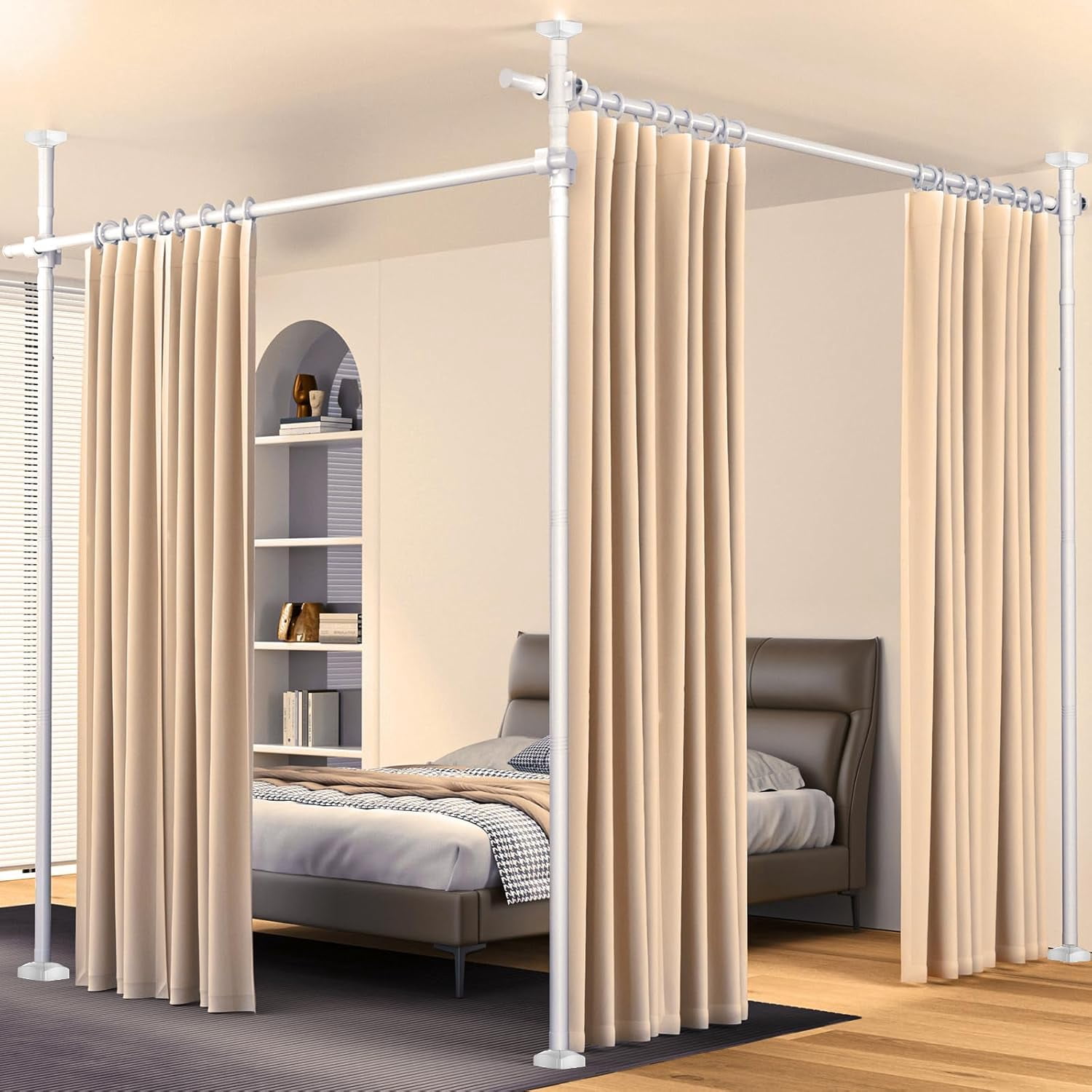 Adjustable Tension Curtain Rod Room Divider, No Drilling, 4-10ft Height ...