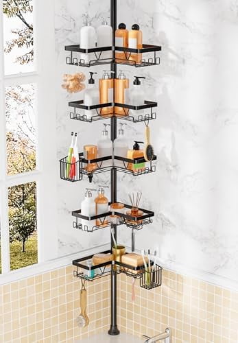 Adjustable Tension Pole Shower Caddy, 5-Tier Stainless Steel Shower ...