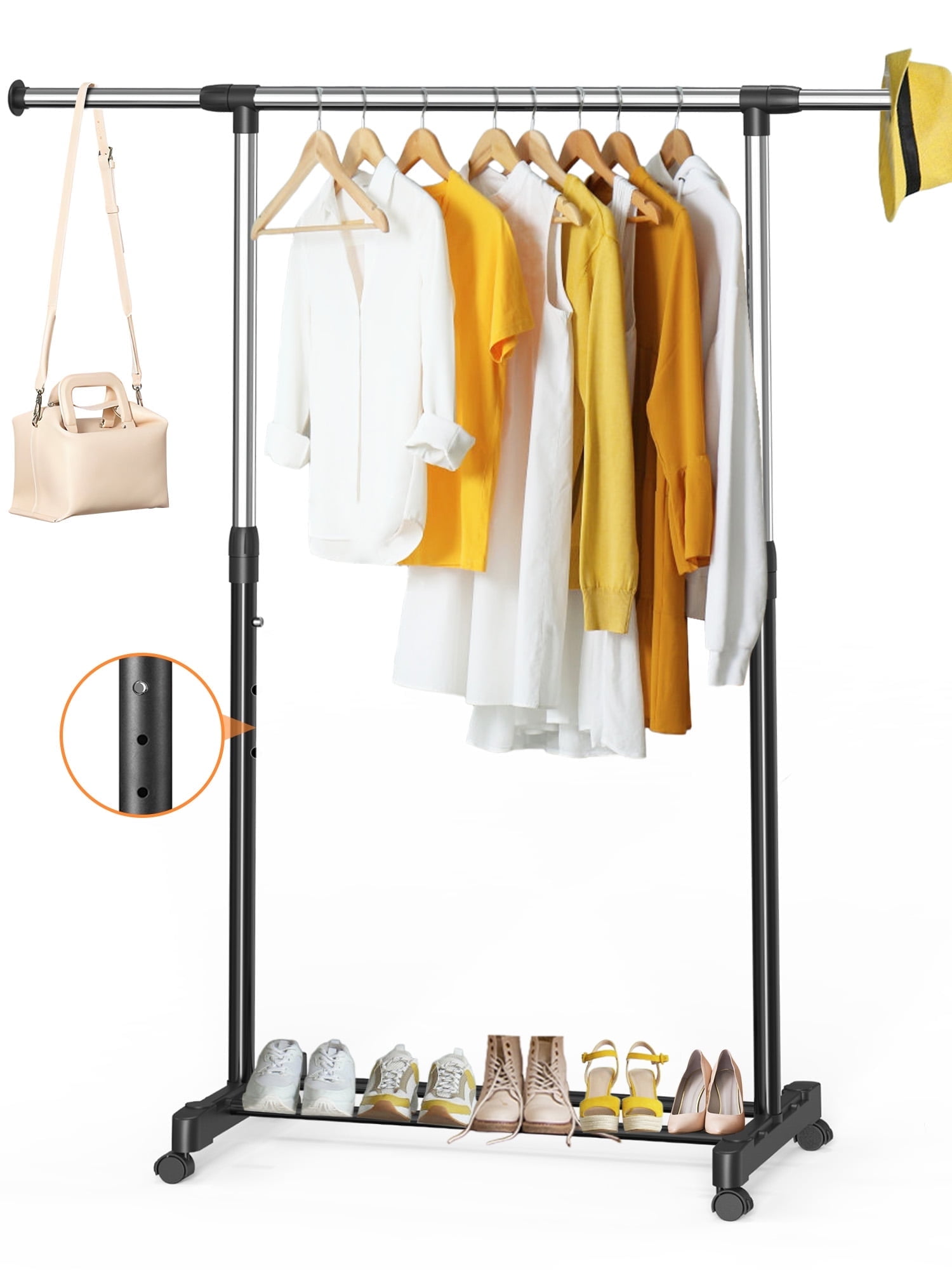 Adjustable Tidy Clothes Rail Heavy Duty Garment Rack on Wheels Mobile ...