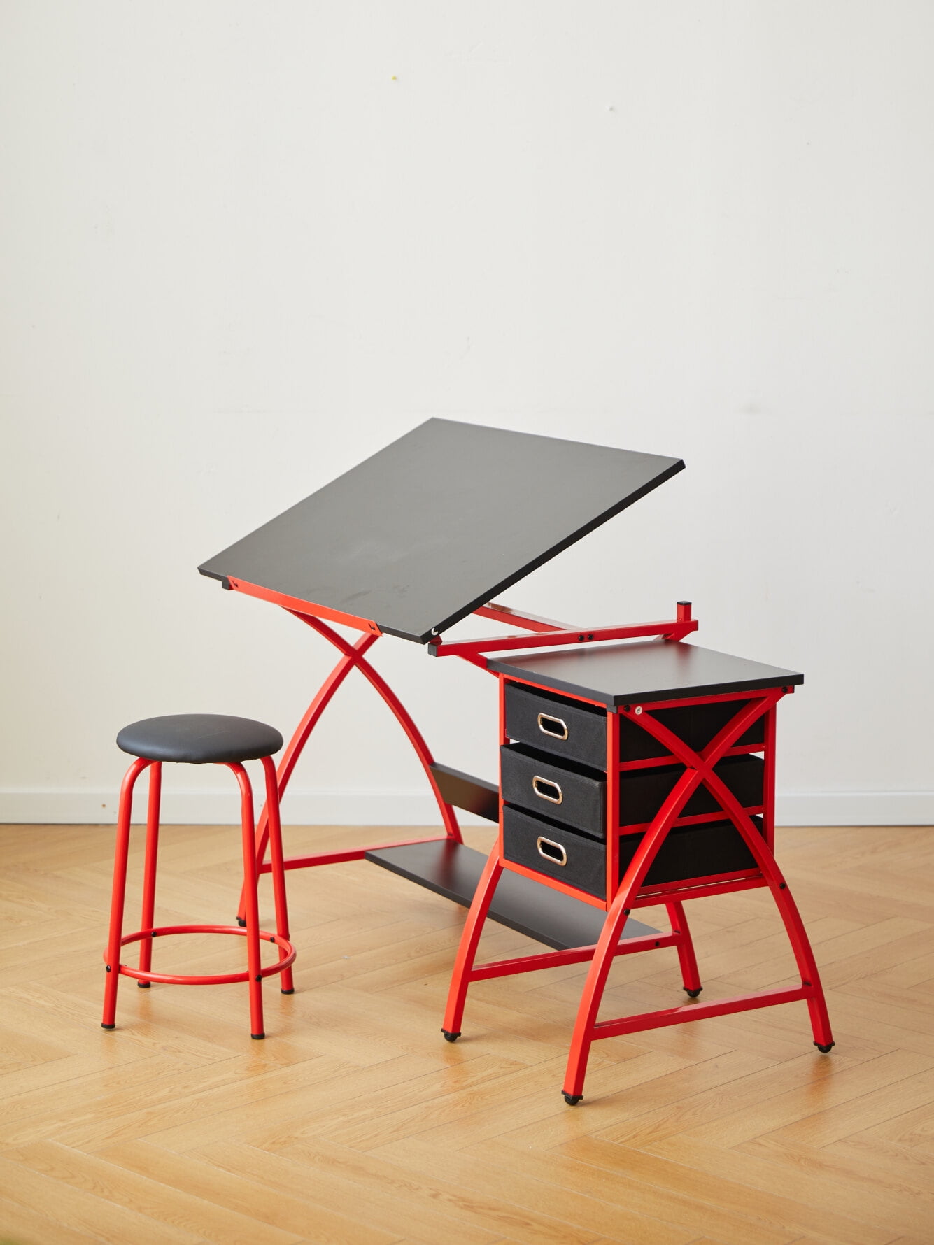 Adjustable Tilt Drafting Table with Stool - Cross-Leg Design, 3 Storage ...