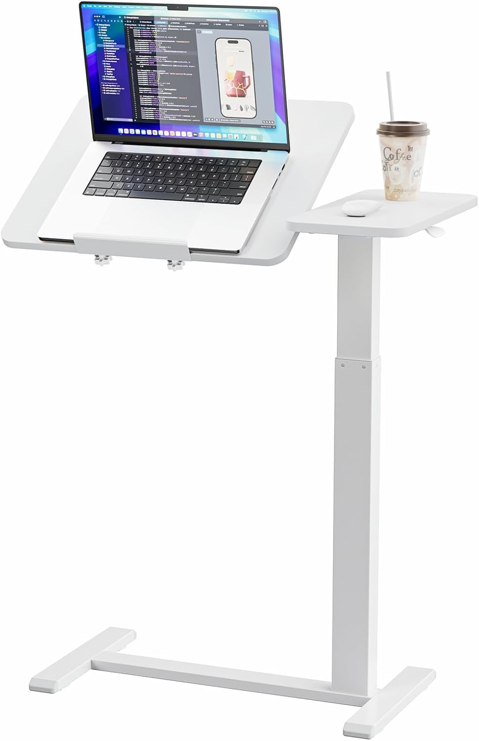 Adjustable Tilt Overbed Bedside Table with Wheels Pneumatic Moveable ...