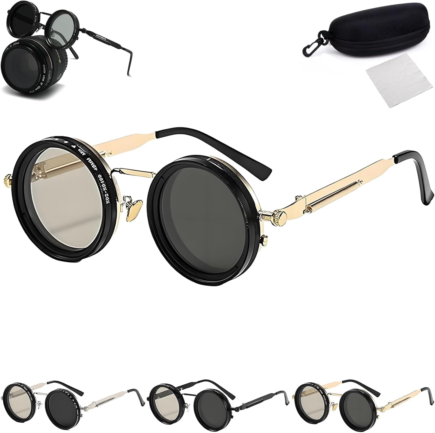 Adjustable Tint Sunglasses,1-9 Gears Steampunk Retro Metal Round ...