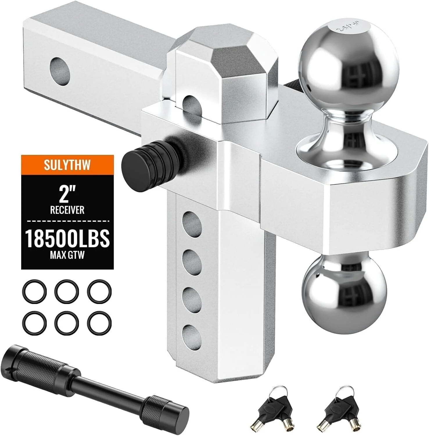 Adjustable Trailer Hitch 6" Drop 2" Receiver 18500lb 2" + 2-5/16" Ball ...