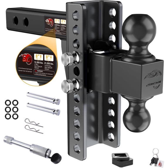 Adjustable Trailer Hitch -Drop Hitch (Fits 2-Inch Receiver) -8" Drop ...