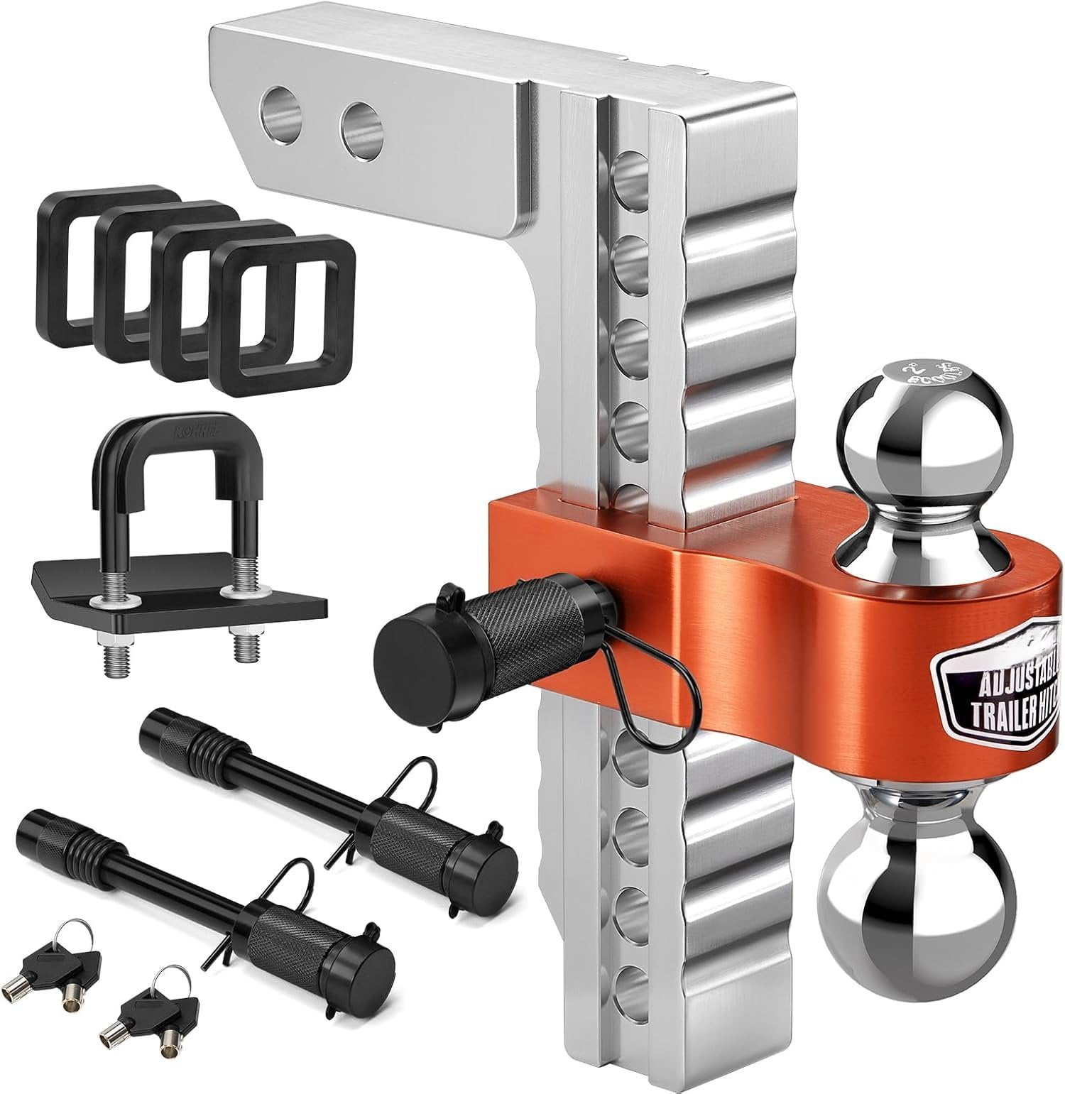 Adjustable Trailer Hitch Fit 2 Inch Receiver, Dual Solid Ball 2" and 2 ...