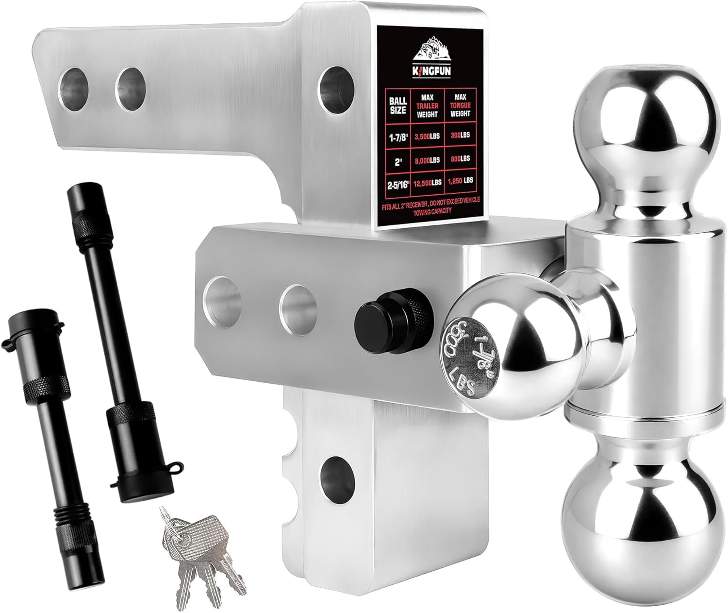 Adjustable Trailer Hitch - Fits 2 Inch Receiver, Tri-Ball (1-7/8" X 2 ...