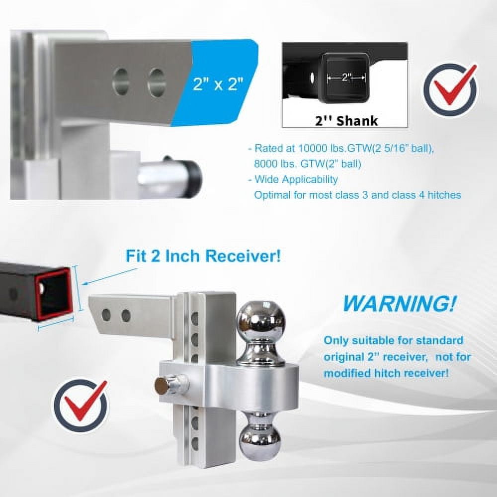 Adjustable Trailer Hitch Fits 2" inch Receiver, Aluminum Rapid Hitch 8 ...