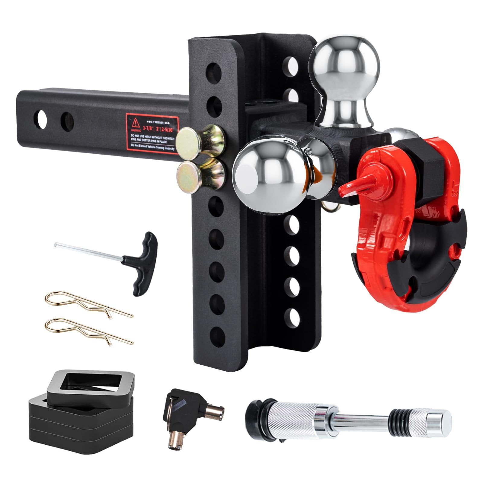 Adjustable Trailer Hitch, Tri Ball Mount with Rotatable Tow Shackle ...