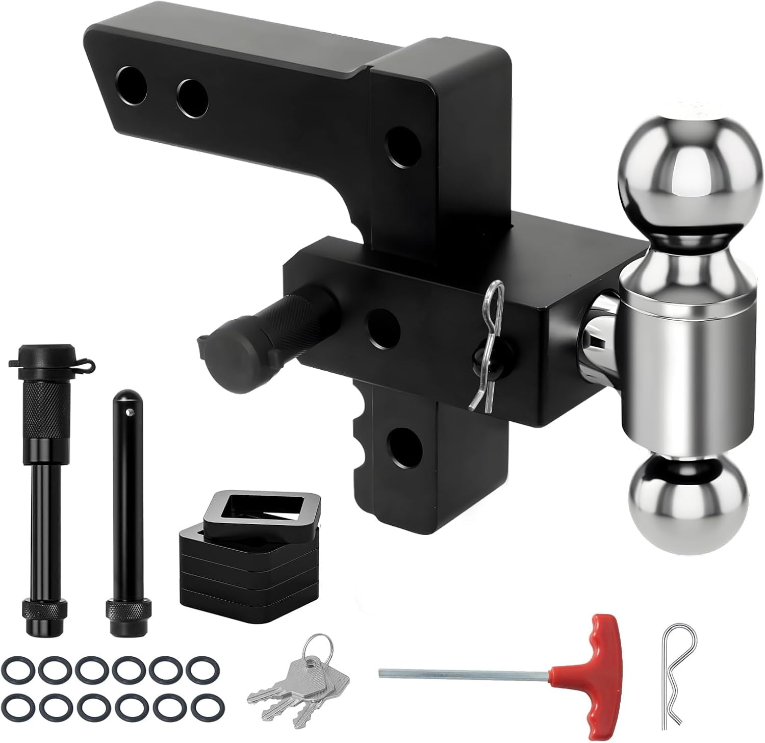 Adjustable Trailer Mount with 2" and 2-5/16" Ball, Fit 2 Inch Receiver, 6 Inch Drop/Rise ...