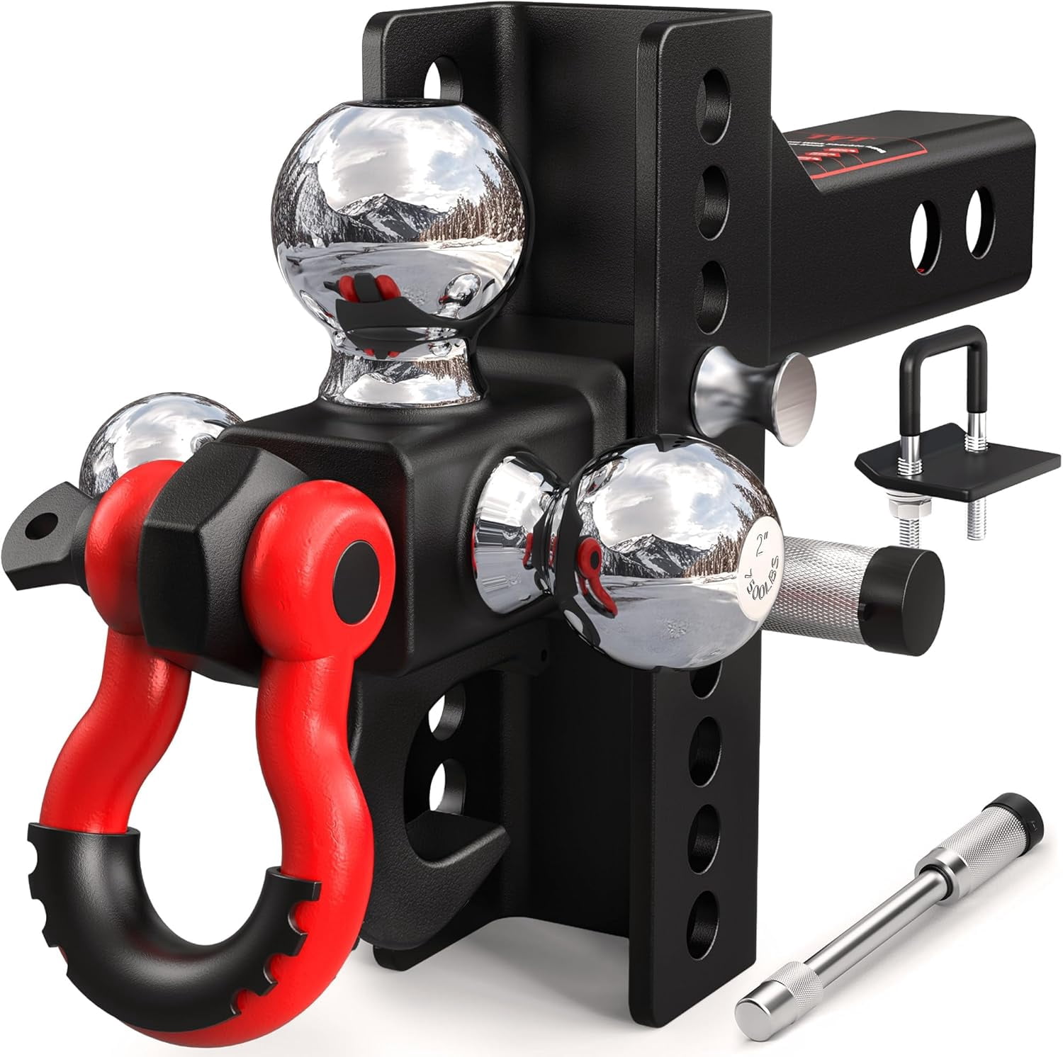 Adjustable Tri-Ball Trailer Hitch for Receiver Drop/Rise Triple Balls ...