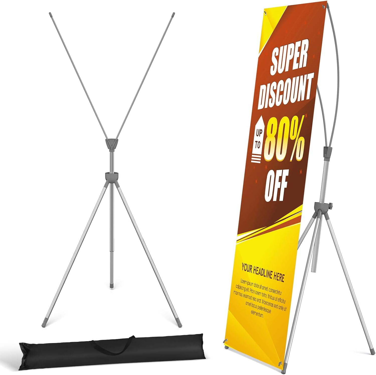 Adjustable Tripod X Banner Stand - Reinforced Block Display Stand, 23 x 63 to 32 x 78 Inch, 1 ...