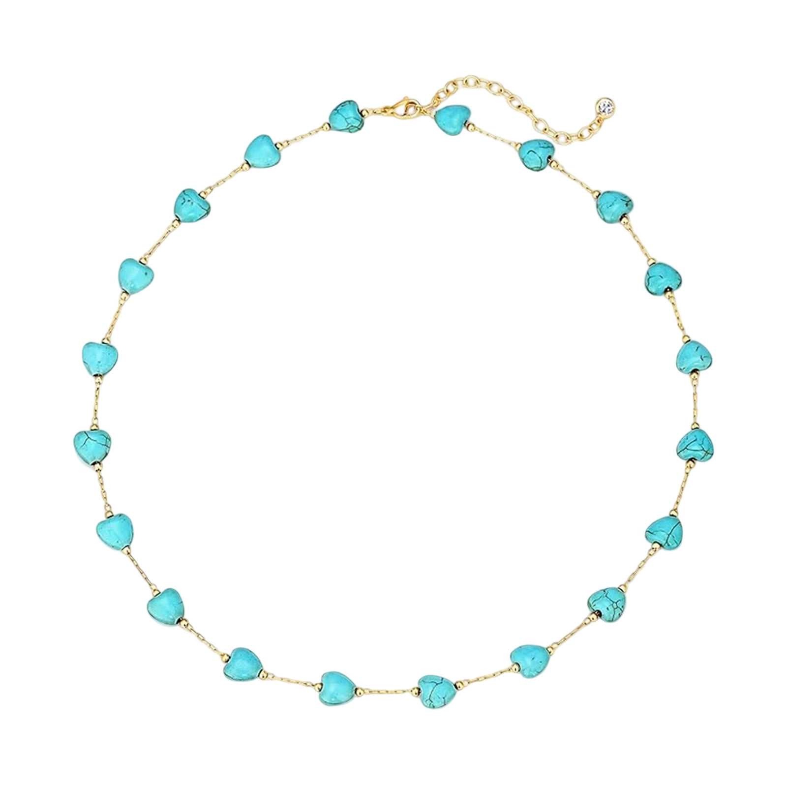 Adjustable Turquoise Necklace 14K Gold Plated Stainless Steel Beaded ...