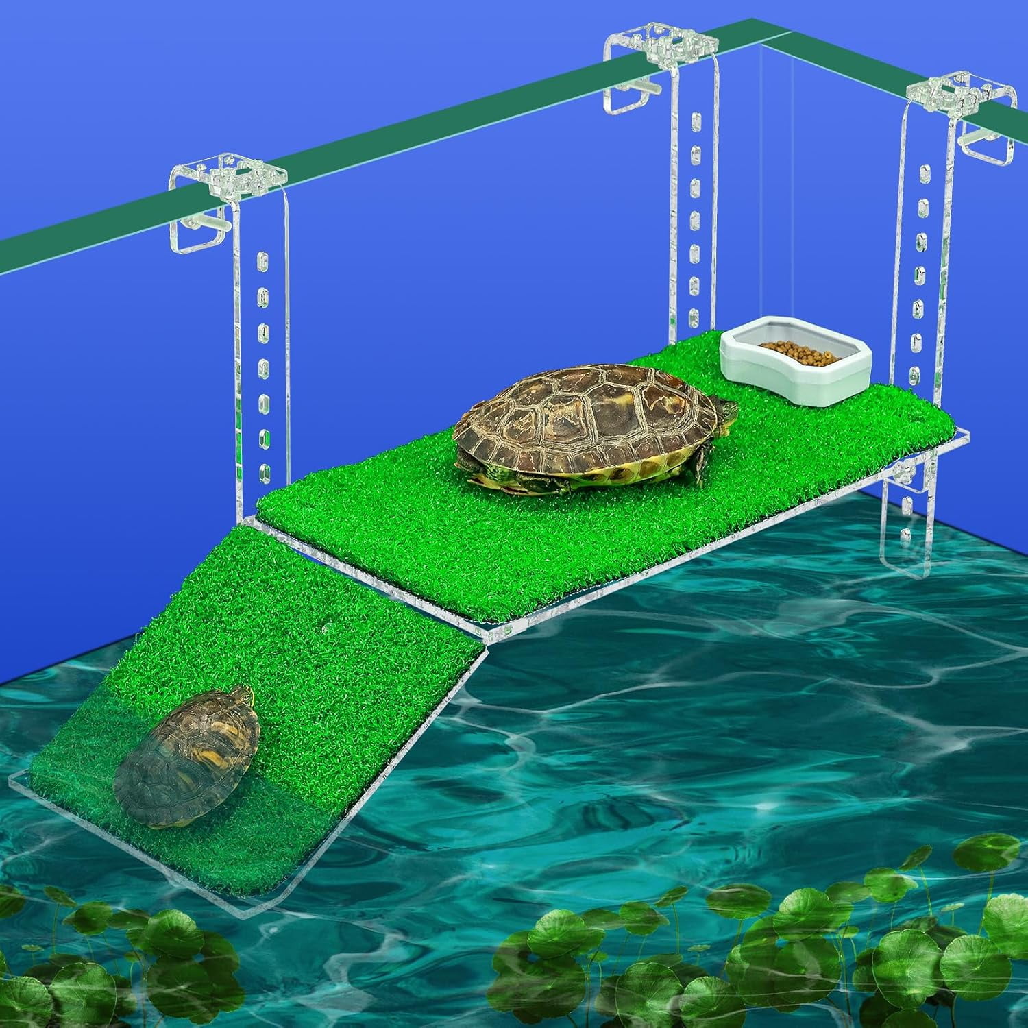 Adjustable Turtle Dock with Anti-Slip Artificial Grass Basking Platform ...