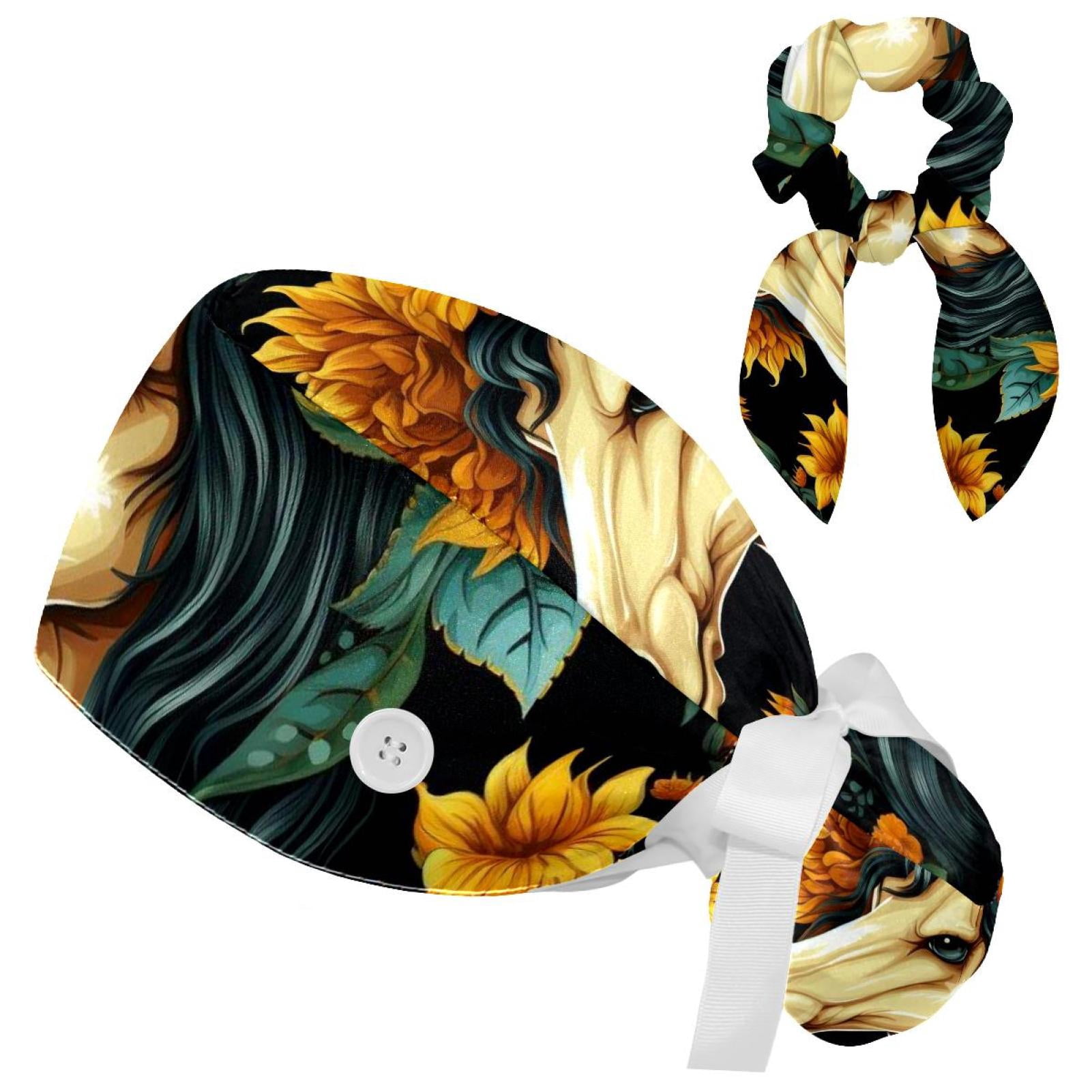 Adjustable Unicorn Skull Sunflower Scrub Cap, Working Hat Hair Cover ...