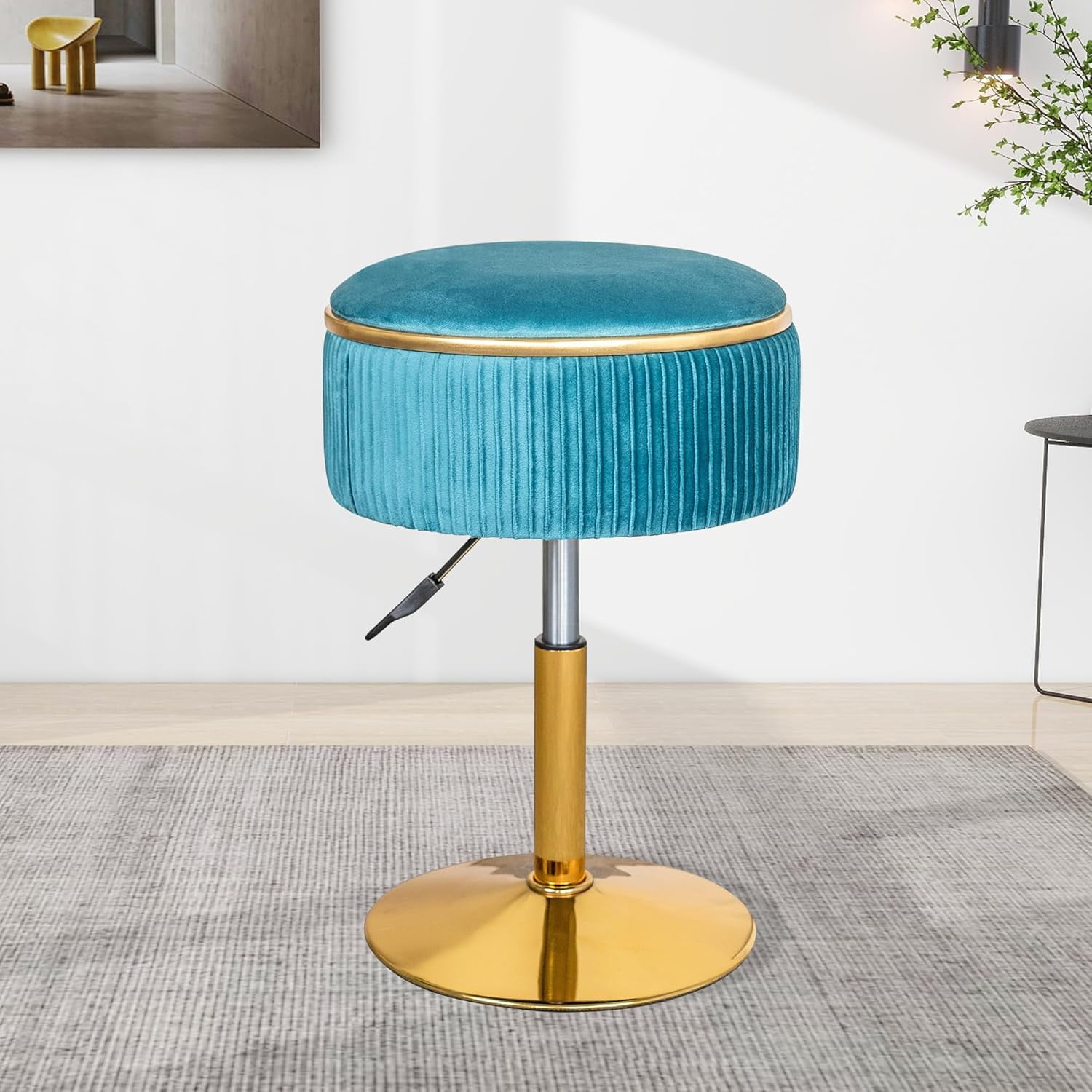 Adjustable Vanity Stool for Makeup Room, 360° Swivel Gold Vanity Chair ...