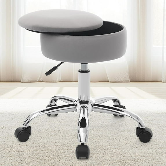 Adjustable Vanity Stool with Storage Rolling Vanity Chair with Wheels ...