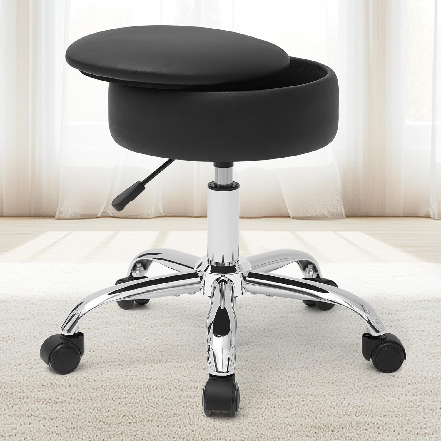 Adjustable Vanity Stool with Storage Rolling Vanity Chair with Wheels ...