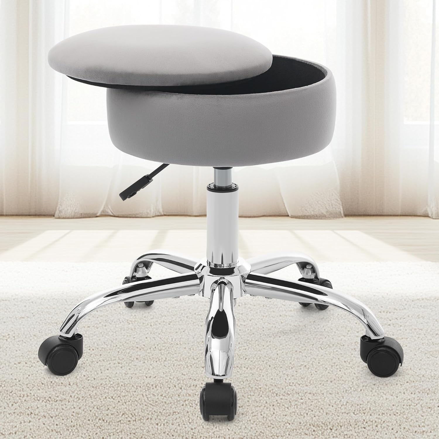 Adjustable Vanity Stool with Storage Swivel Vanity Stool with Wheels ...