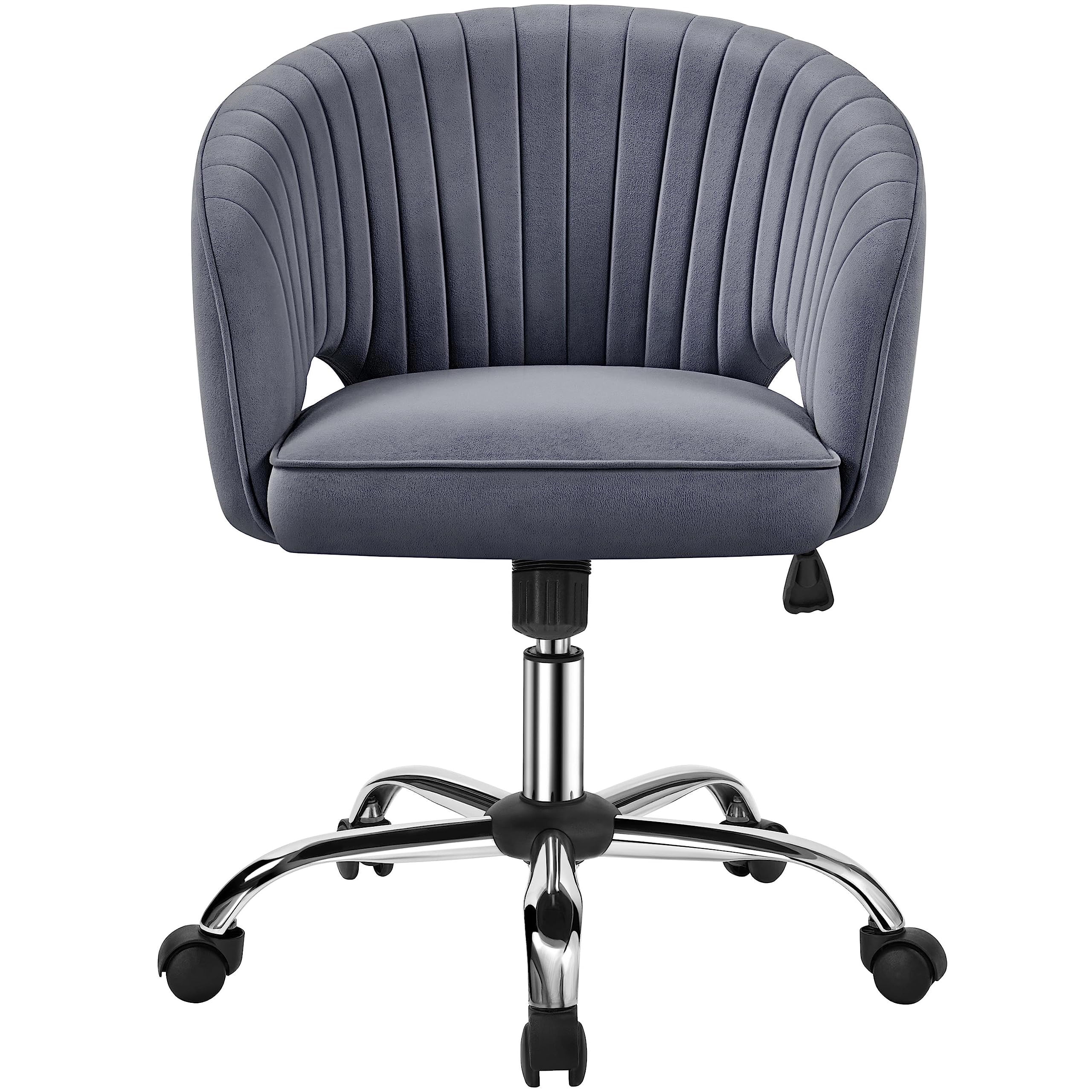 Adjustable Velvet Desk Chair with Sloping Armrests, Swivel Ergonomic ...