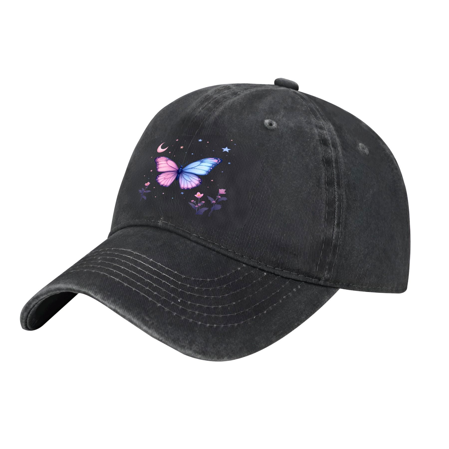 Adjustable Vintage Cotton Washed Distressed Baseball Cap - Black with ...