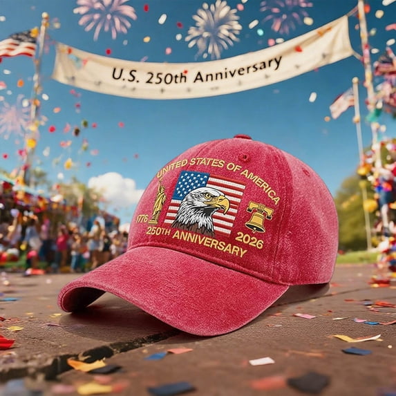 Adjustable Vintage Washed Baseball Cap, USA Flag 250th Anniversary Hat ...