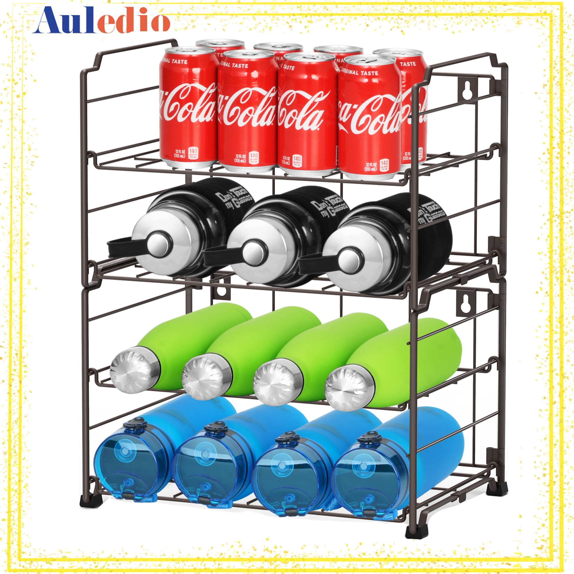 Adjustable Water Bottle Organizer Holder, 2 Tier (2 Pack) Stackable ...