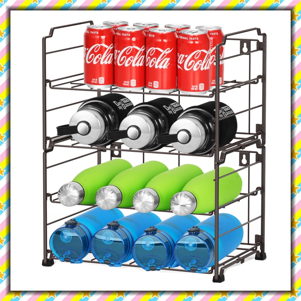 Adjustable Water Bottle Organizer Holder, 2-Tier 2 Pack Stackable Wall ...