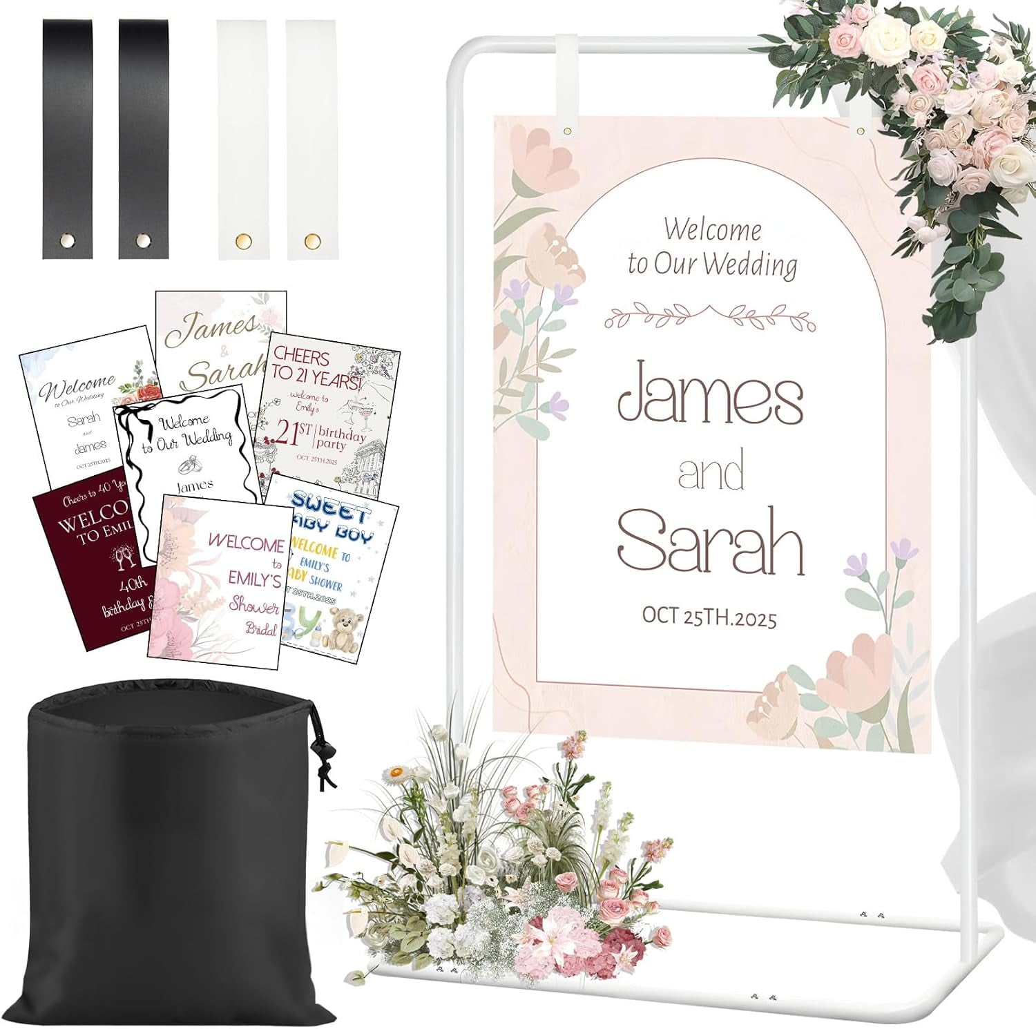 Adjustable Wedding Welcome Sign Stand with 2 Pair Hanging Straps ...