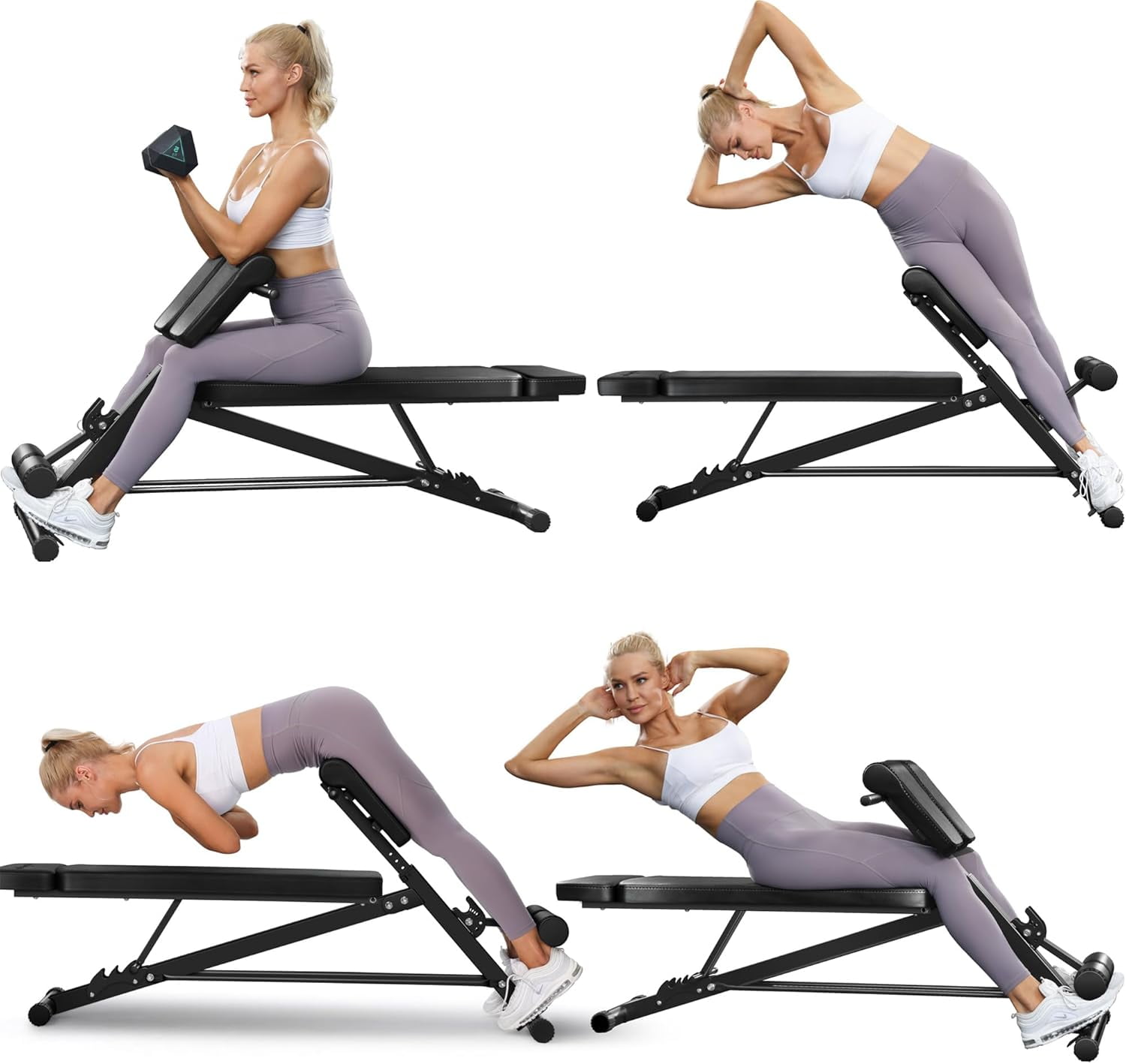 Adjustable Weight Bench, Foldable Roman Chair for Full Workout, Sit up ...