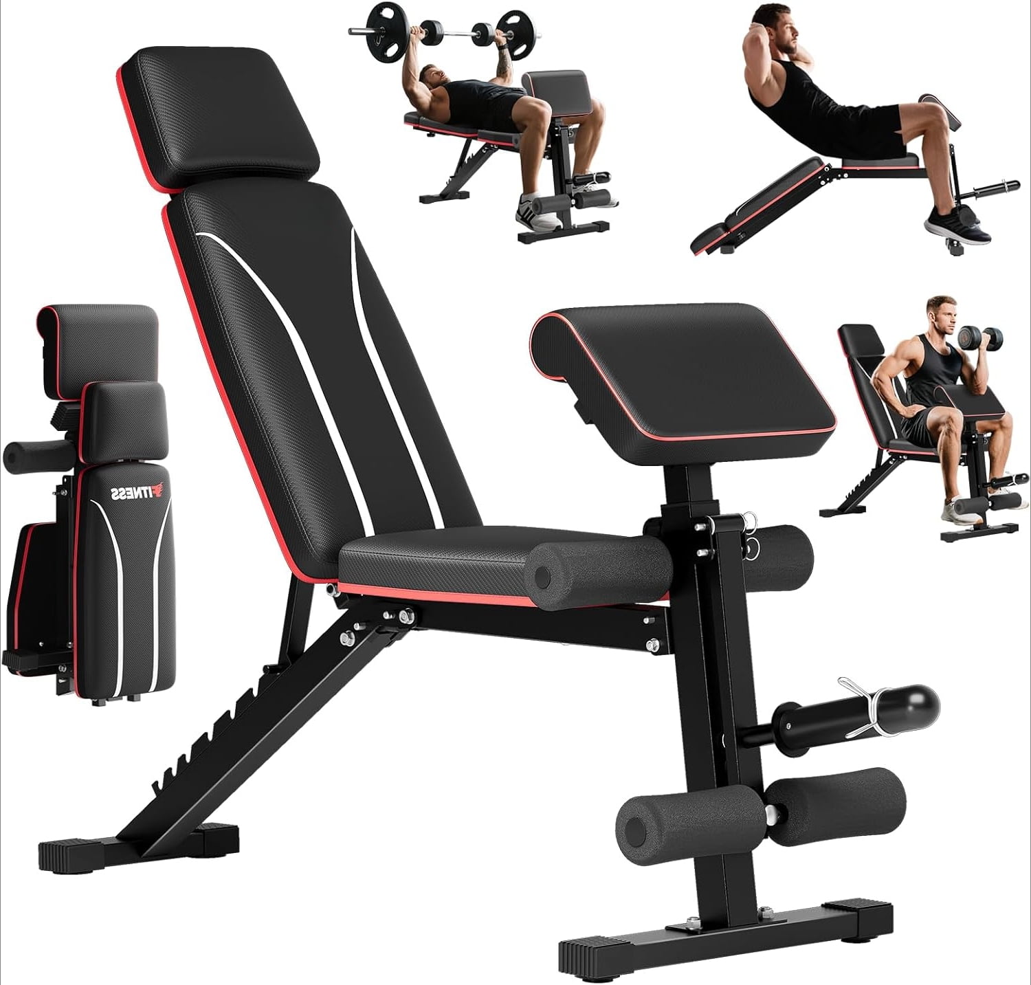 Adjustable Weight Bench with Leg Extension and Preacher Pad, Workout Bench for Home Gym, Flat ...